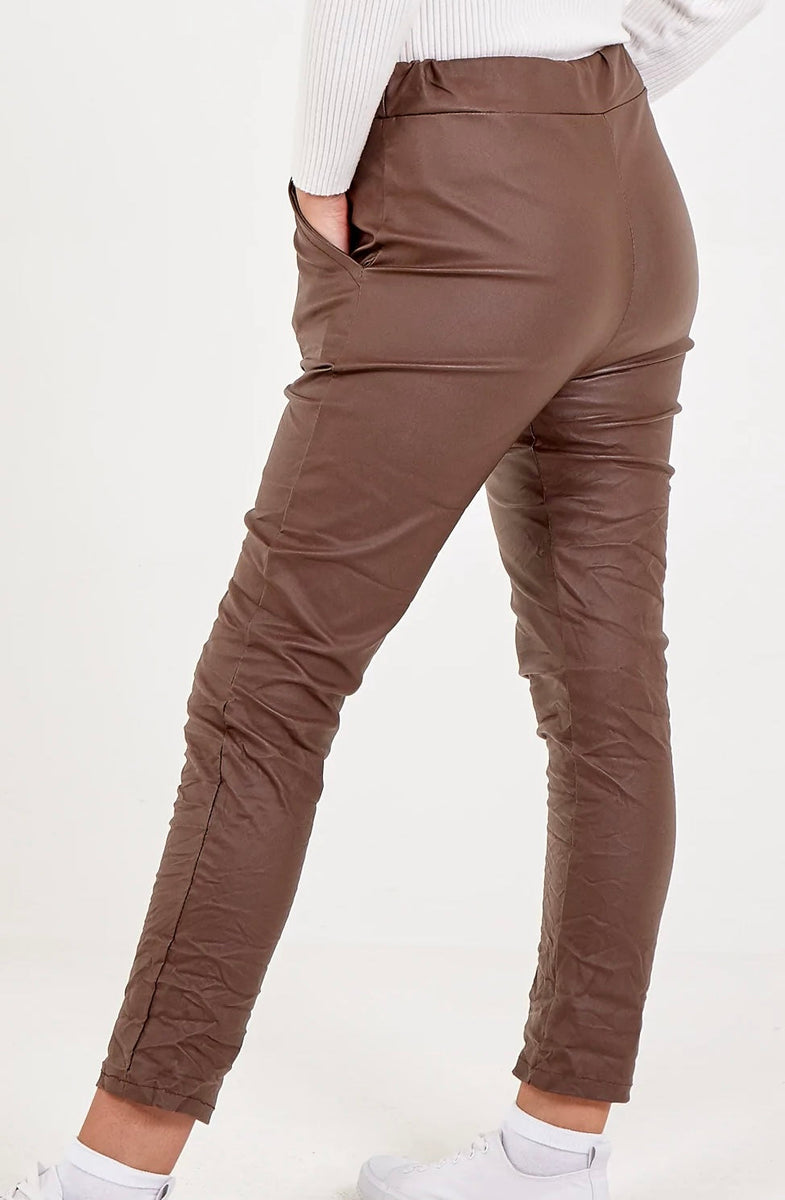 Curvy Faux Leather Magic Trousers - Chocolate – Lovely Eira